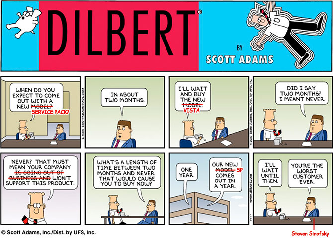 Dilbert comic reveals logic behind SP1 schedule | istartedsomething